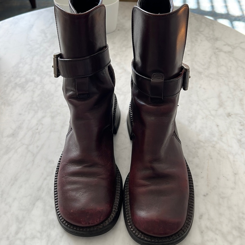 Prada Vintage Leather Moto Boot- Deep Burgandy - Gem